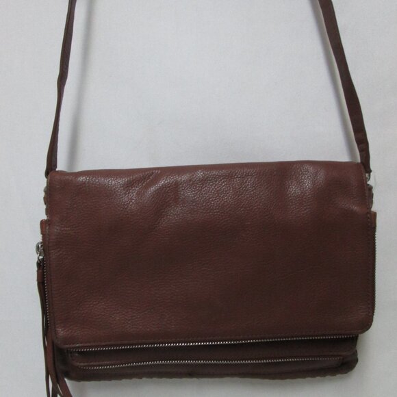 All Saints | Bags | All Saints Pebbled Leather Crossbody Bag Purse Brown Woven Trim Adjustable ...